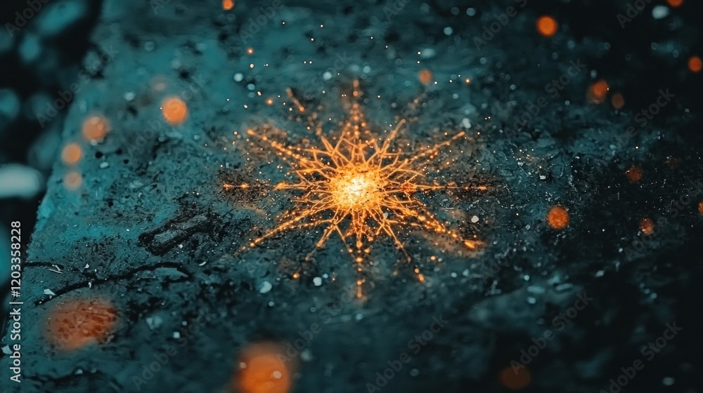 Close up view of a bright star in the night sky with dark background ...