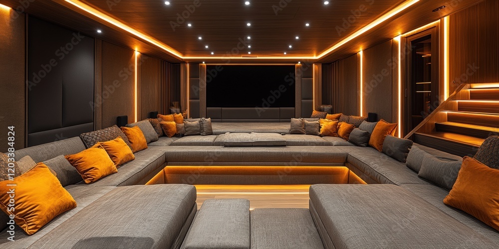Luxury home theater design with acoustic panels in modern space cozy ...