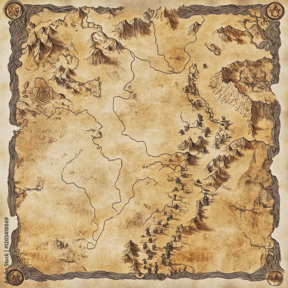 Ancient World Map: An aged and worn parchment map unfolds, revealing ...