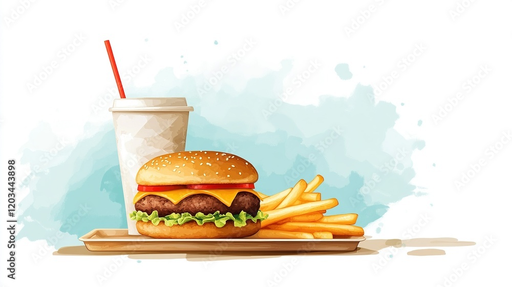Nostalgic Fast Food Experience, vibrant paper-wrapped burgers on a tray ...