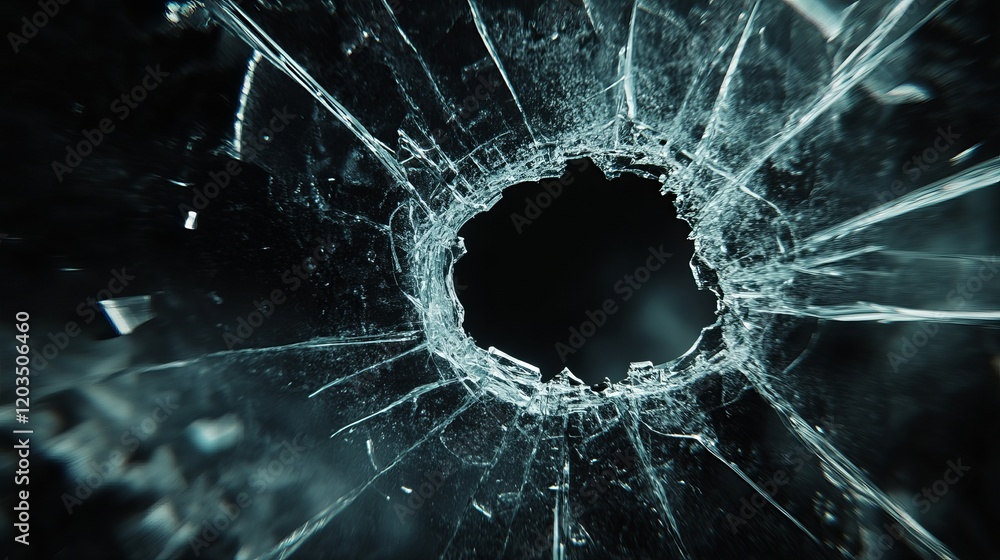 An abstract black background featuring a broken glass texture with ...