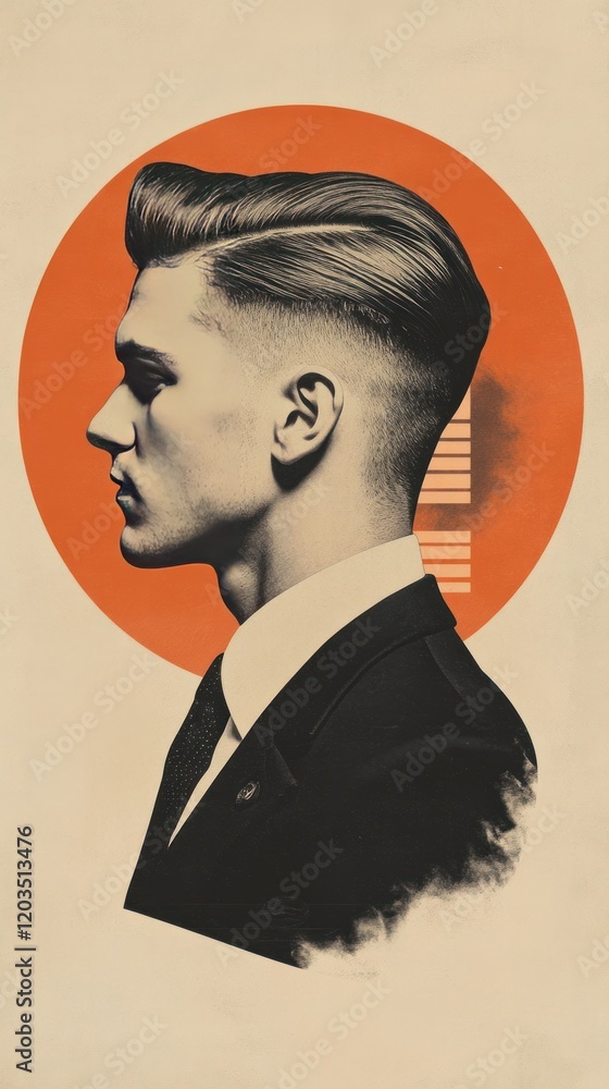 Retro mens haircut poster displaying traditional slick-back and taper ...