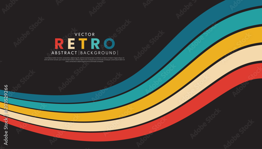 Colorful 70s retro wavy lines background. Vintage colorful curve ...