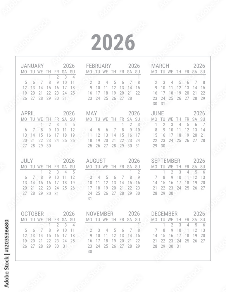 2026 Calendar Printable US Letter Size 8.5x11 Monday Start Planner ...