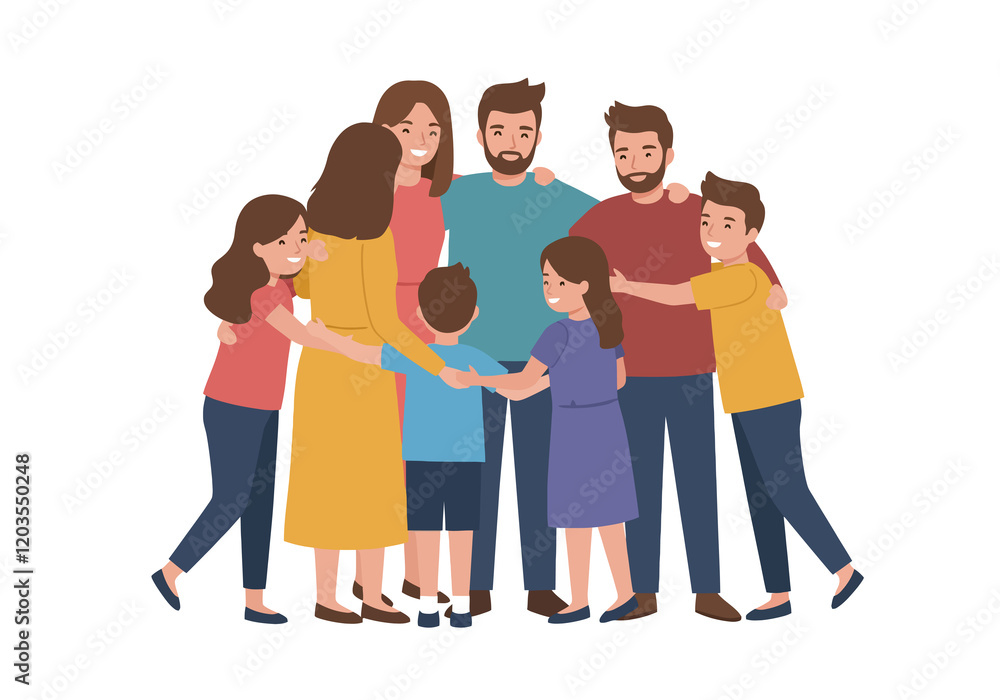Family Hug Clipart. A group of people hugging in a circle. Vector ...