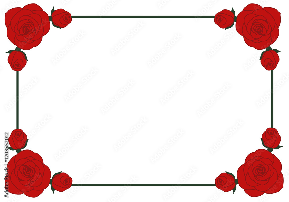 Red Rose Border Clip Art. Red roses in corners with green stems forming ...