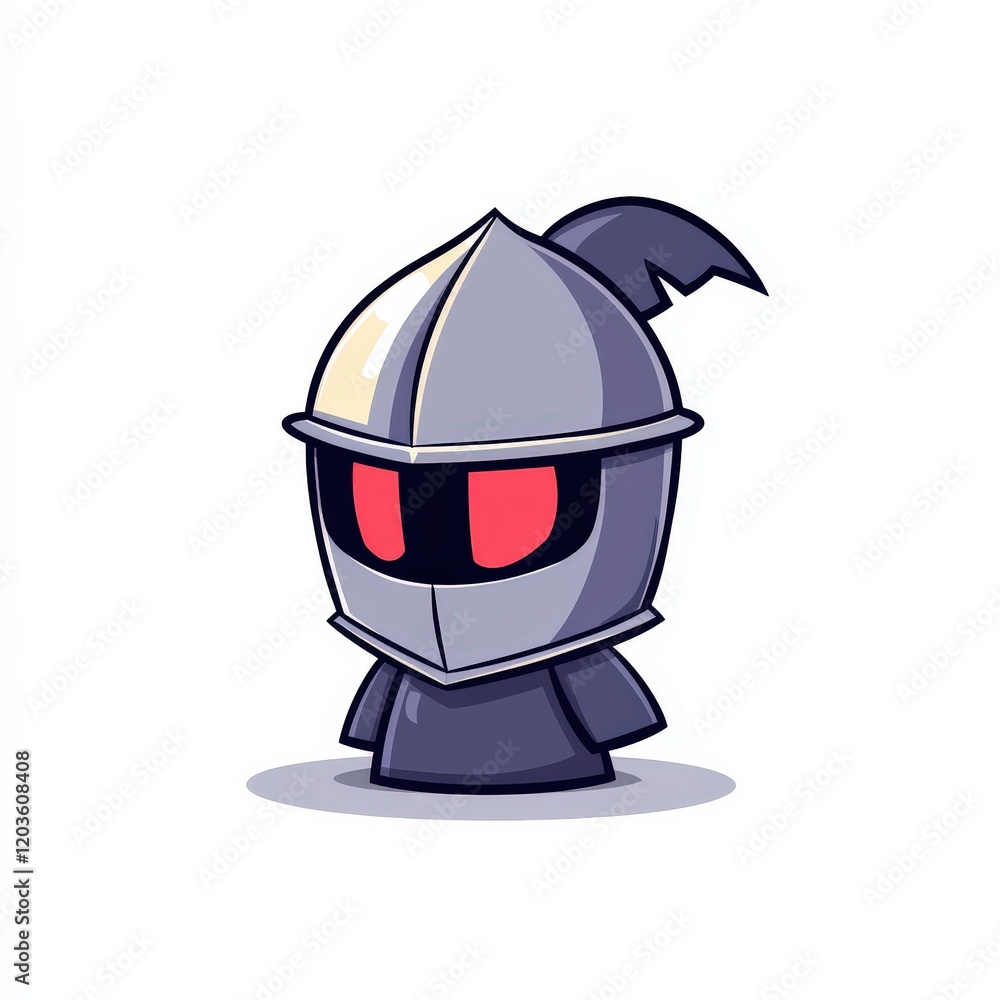 Cartoon character wearing a helmet with a prominent red eye in a simple ...