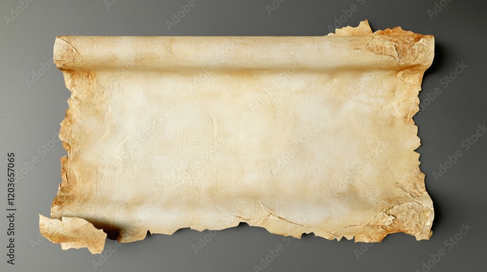 Scroll of old paper, parchment, papyrus. Ancient texture paper background. Empty antique ...