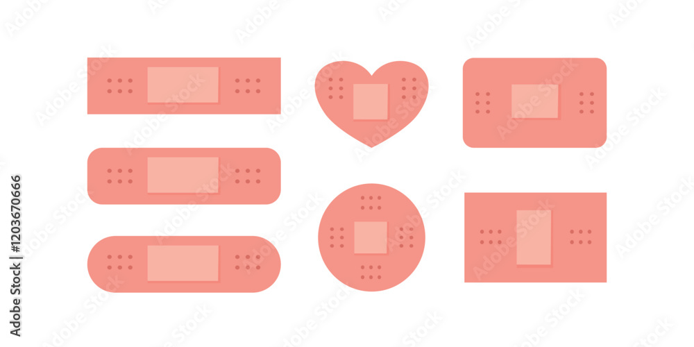 Pink plaster. Plaster in different shape. First aid plaster. Plaster ...