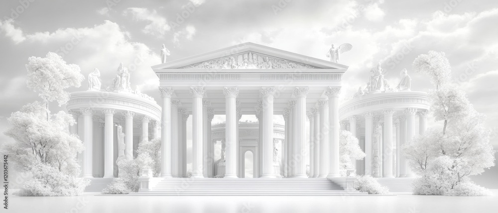 Ancient greek temple portico with ornate columns and classical ...