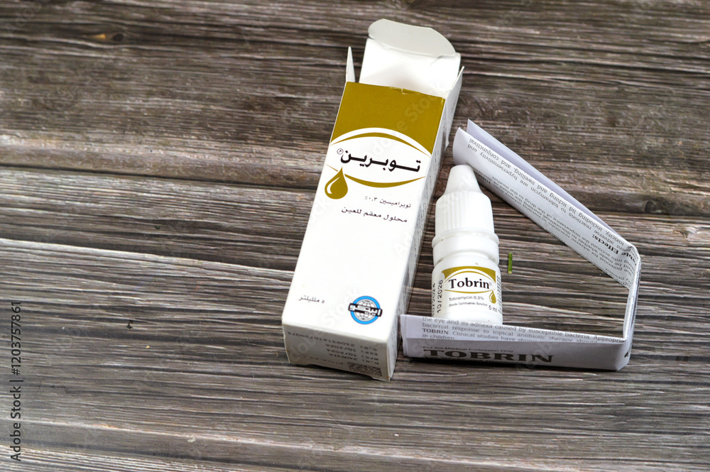 Cairo, Egypt, January 11 2025: Tobrin eye drops 5 ml Tobramycin sterile ...