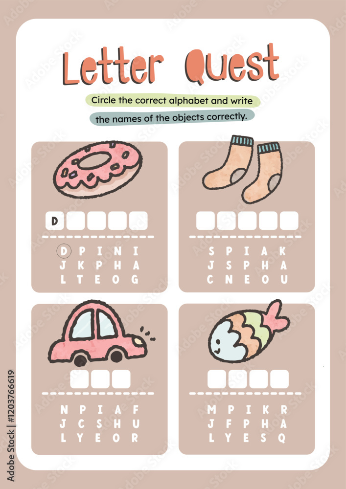 Flat Design Vector Cute Word Scramble Worksheet. Fun Printable for Kids ...