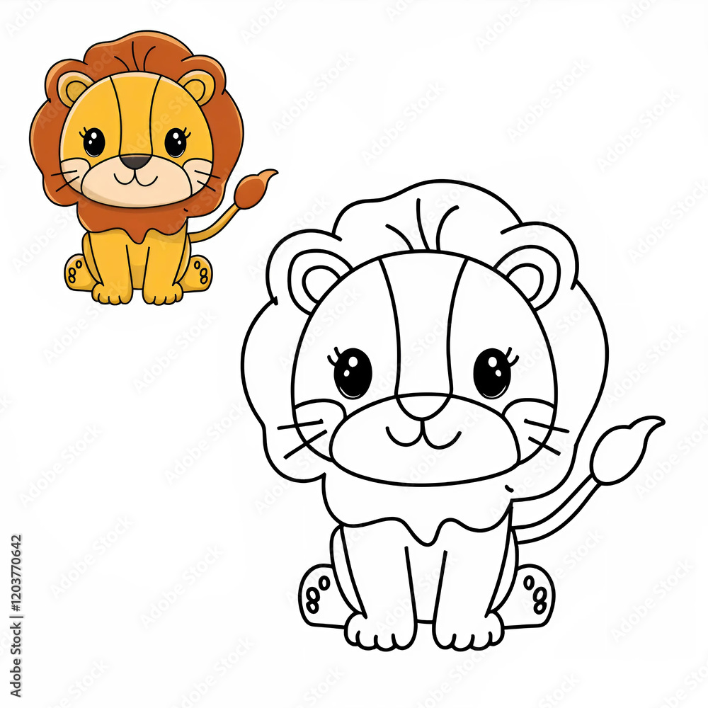 Cute Lion Coloring Page for kids Stock Illustration | Adobe Stock