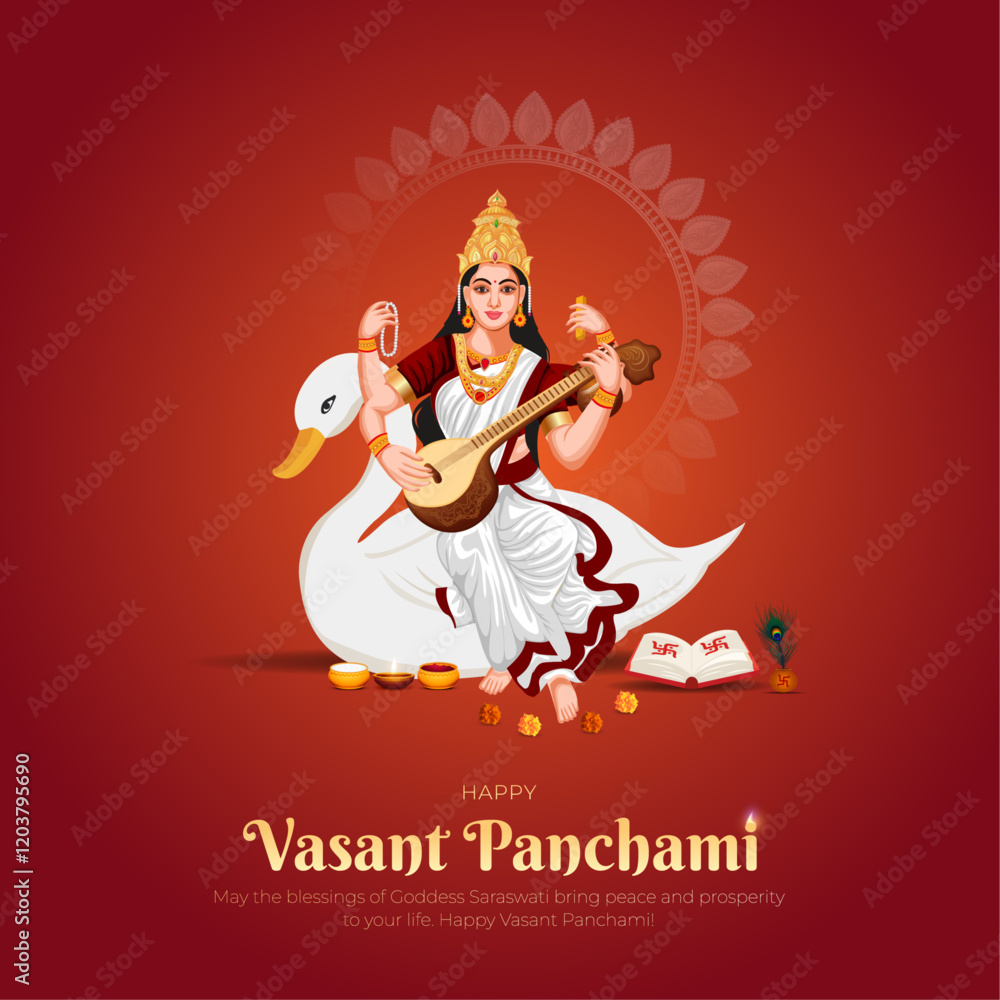 Happy Vasant Panchami Post and Flyer Template. Mata Saraswati Pooja ...