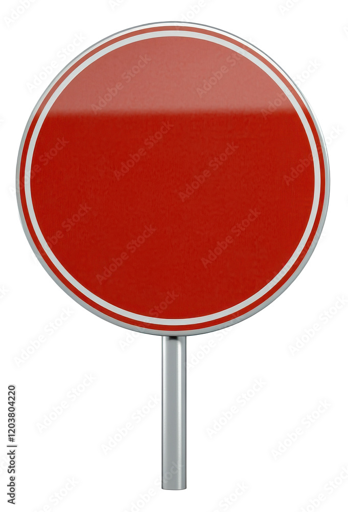 Red circular road sign on white background signaling a stop or ...