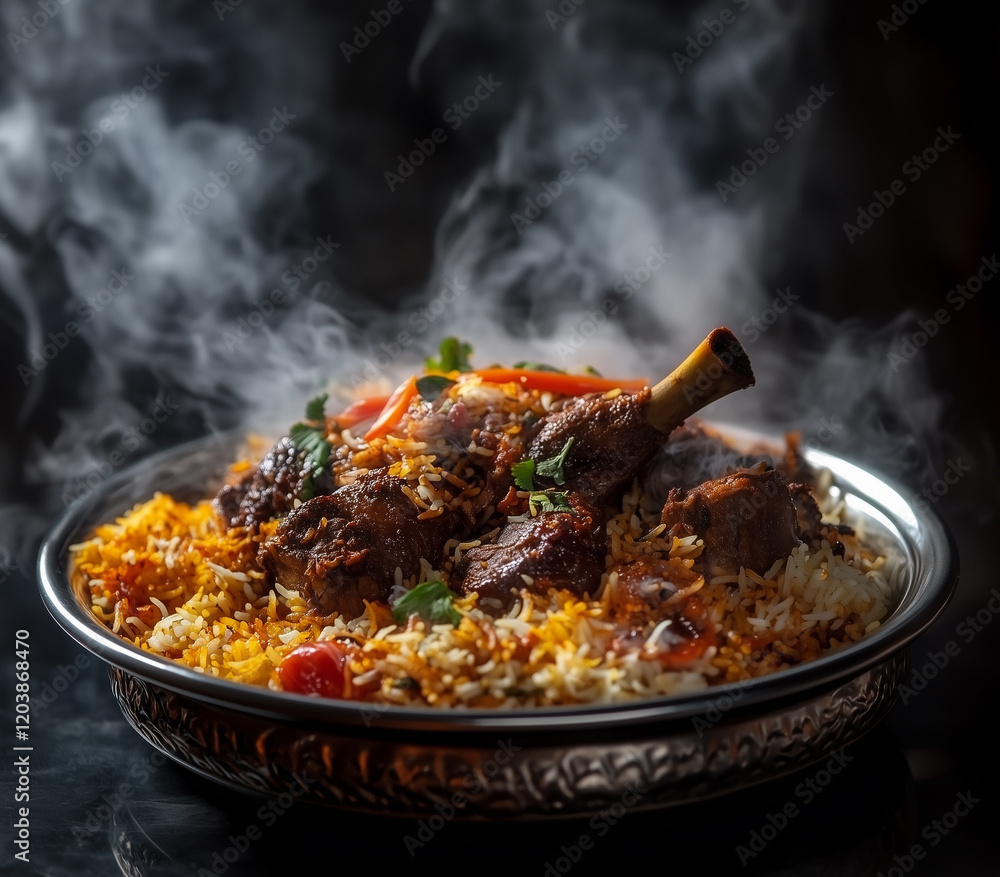 Indian chicken biryani, spicy food photography, hot biryani rice with ...