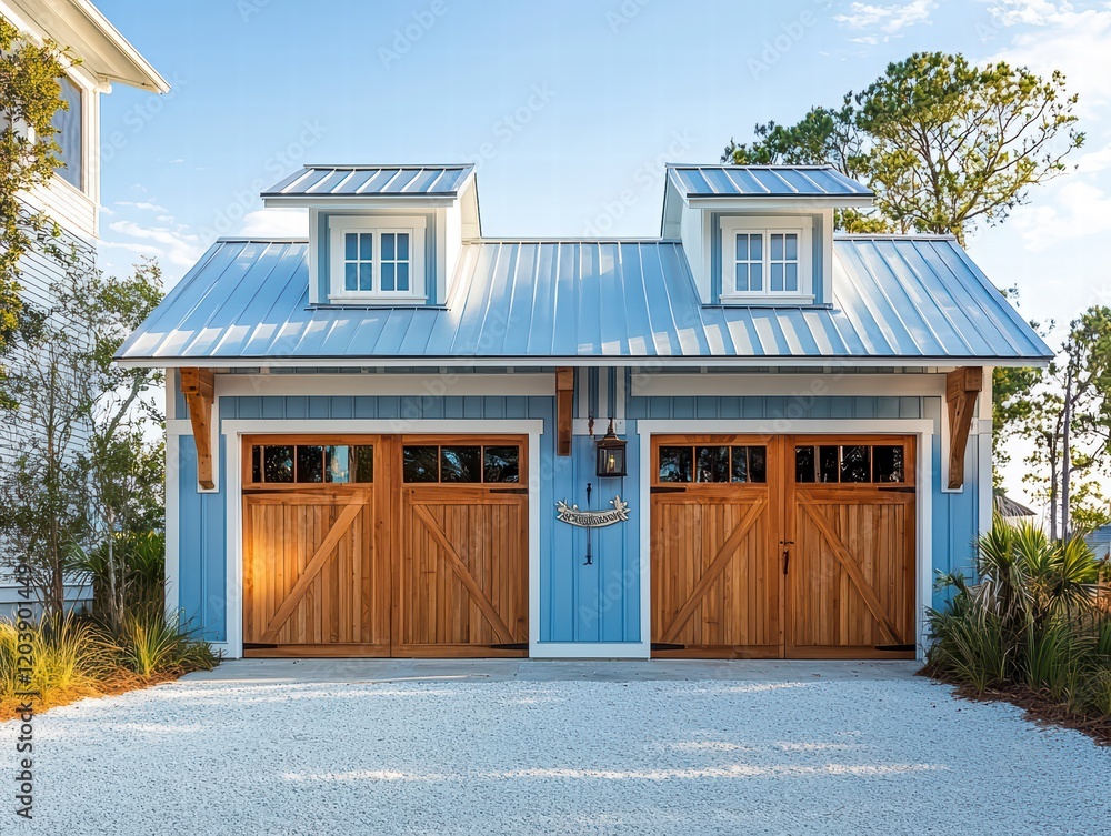 Coastal Cottage Garage: A charming two-car garage with a classic ...