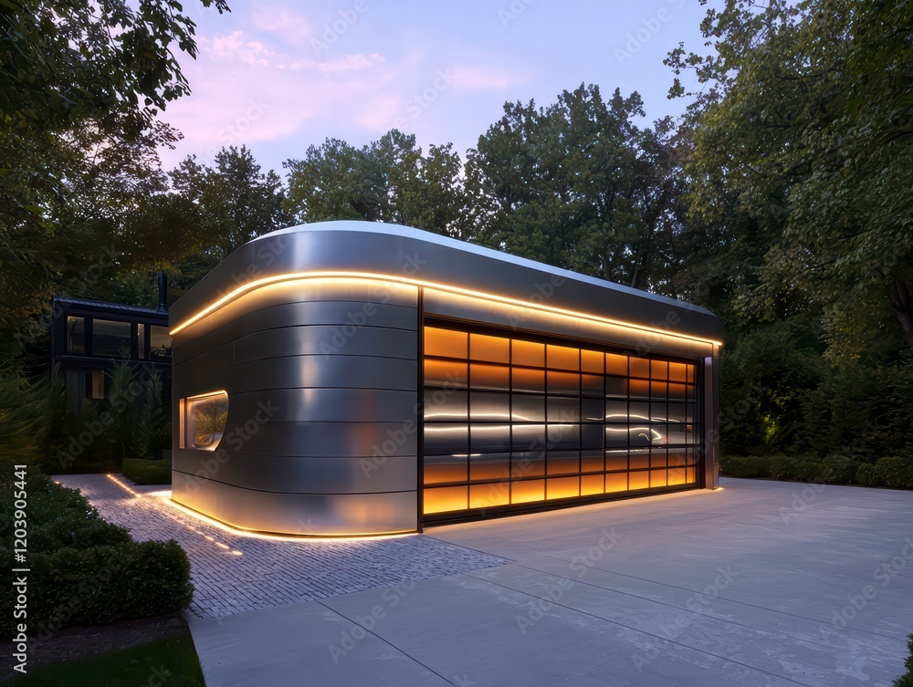 Modern Garage with Illuminated Design: A sleek, futuristic garage with ...
