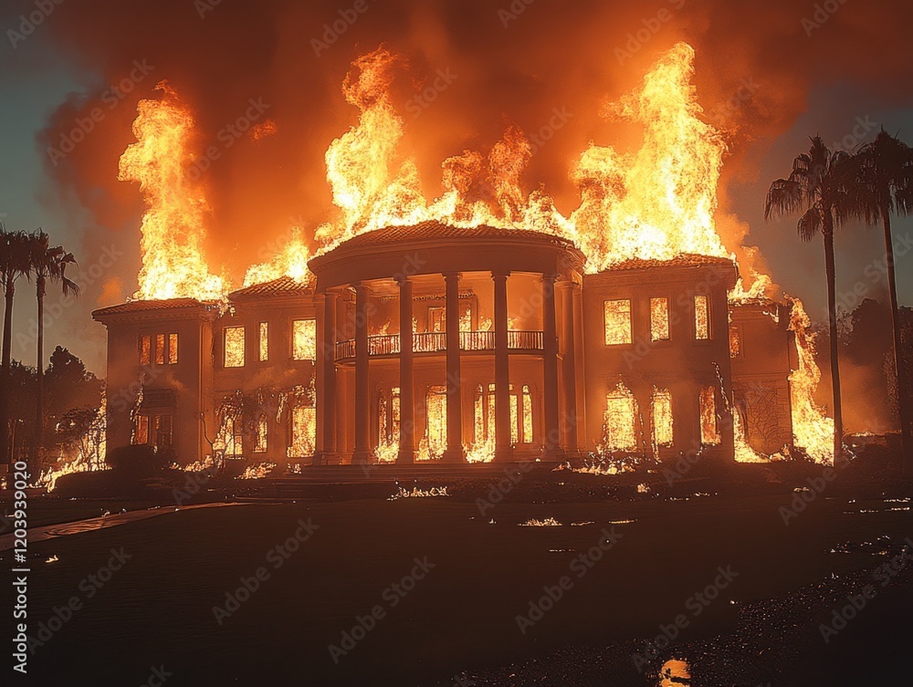 Fire engulfs a large mansion in a dramatic blaze during the night ...