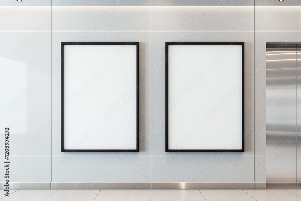 Blank dual poster frames on white wall interior background in modern ...