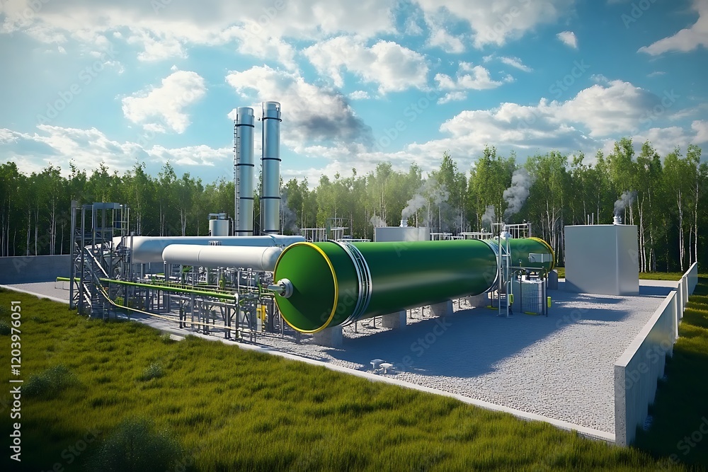 Foto de Stock top view New Green Hydrogen renewable energy production pipeline Hydrogen . Green ...