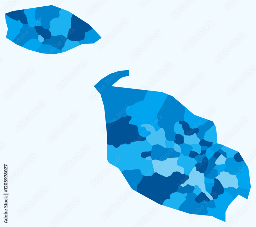 Map of Malta with regions. A simple country border map with region ...