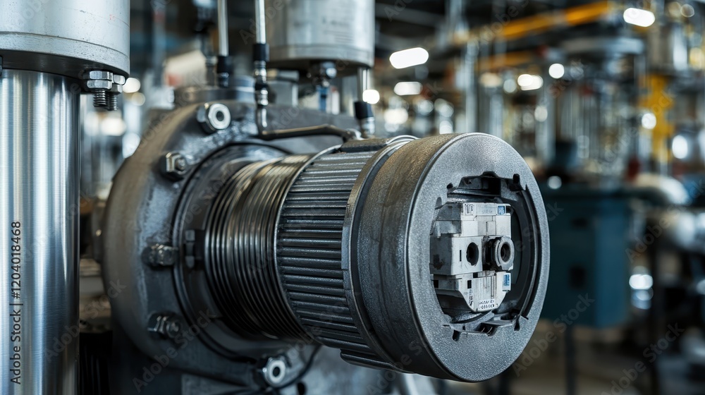 Detailed view of industrial electric motor components, showcasing metal ...