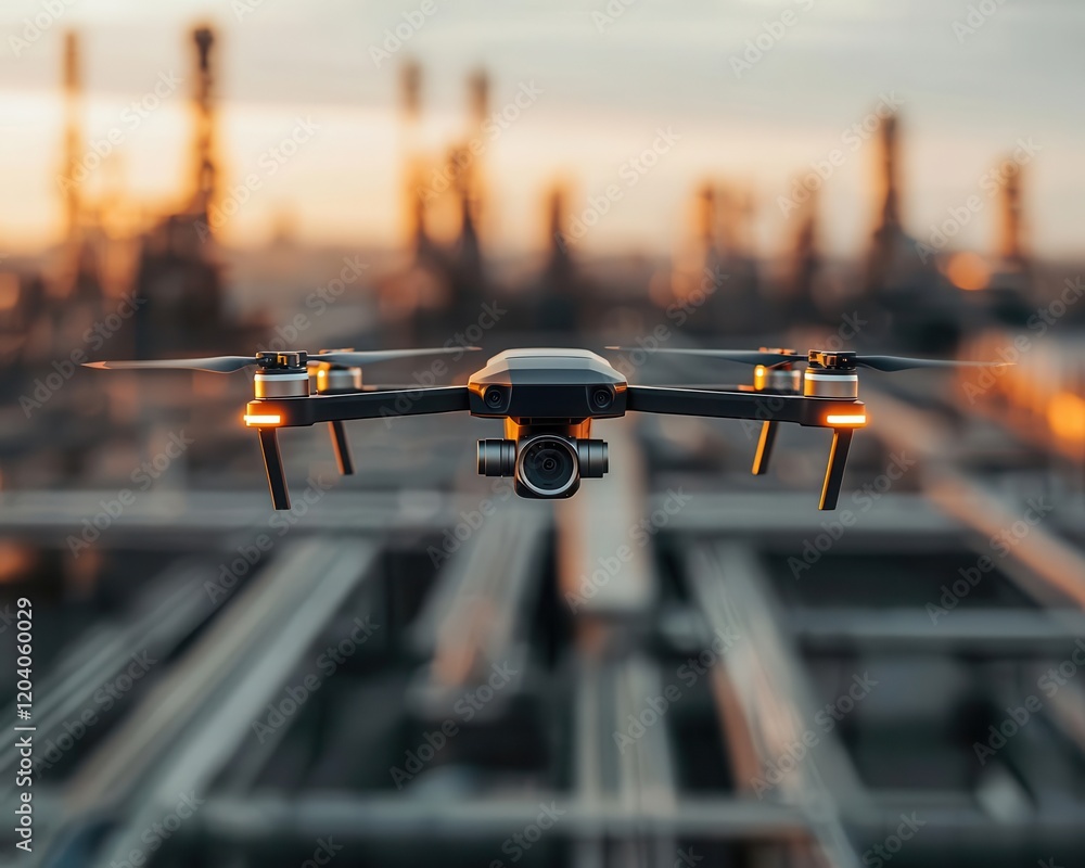Autonomous inspection drones scanning refinery infrastructure Stock ...