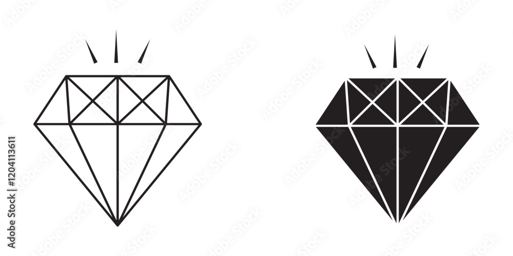 Print Diamond icon set. Different shapes of diamond cuts. Dimond icon ...