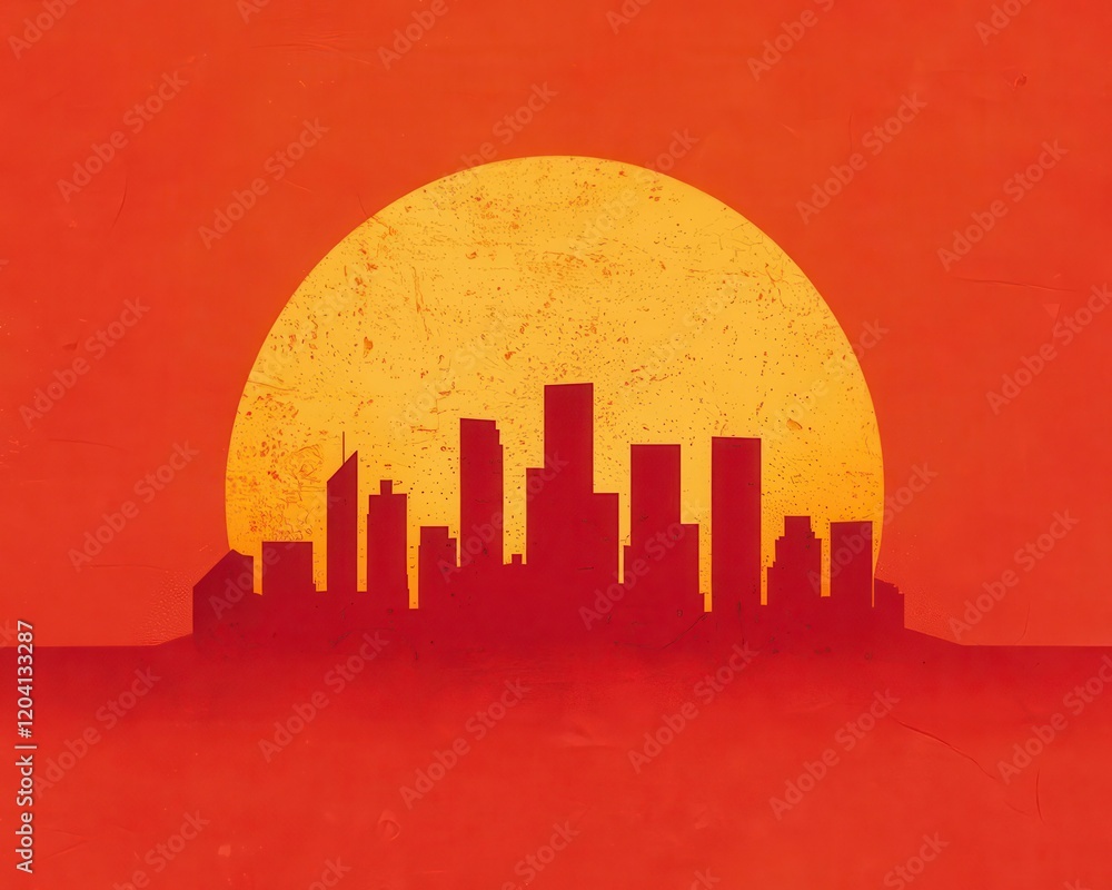 Extreme heatwaves depicted by a city melting under the sun, climate ...