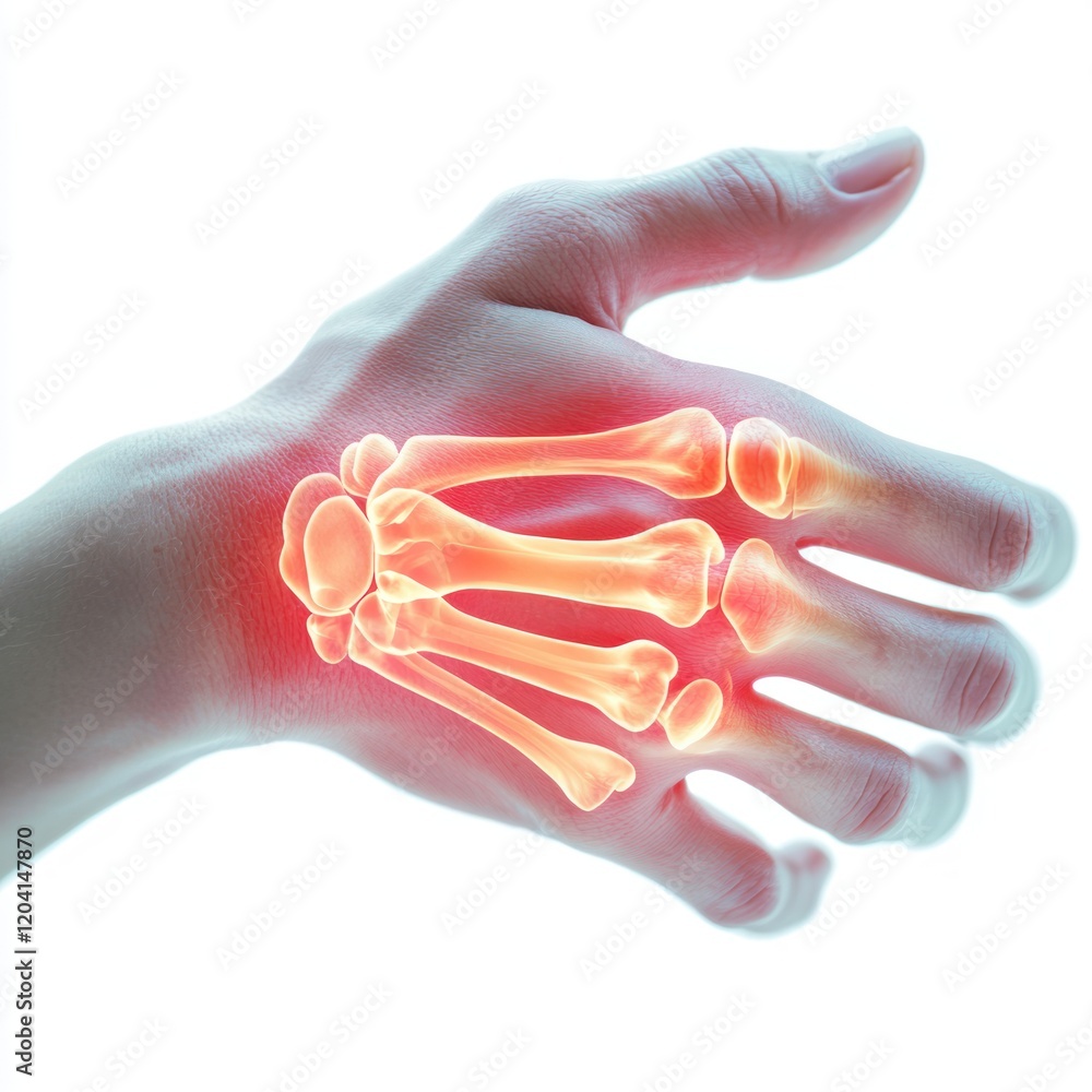 Hand and Wrist Pain: A medical illustration showing the skeletal ...