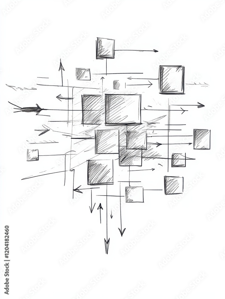 Mind map sketch. Hand drawn blank square diagram, mind mapping, flow ...