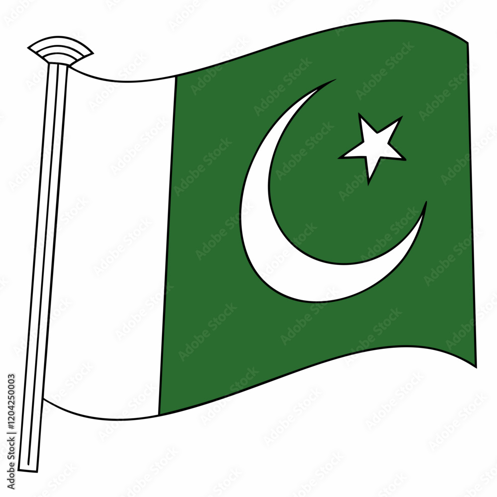 Pakistan Flag: Green background with a white crescent moon and star ...