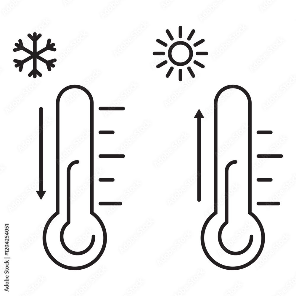 thermometer icon cold and heat, temperature scale symbol, cool and hot ...