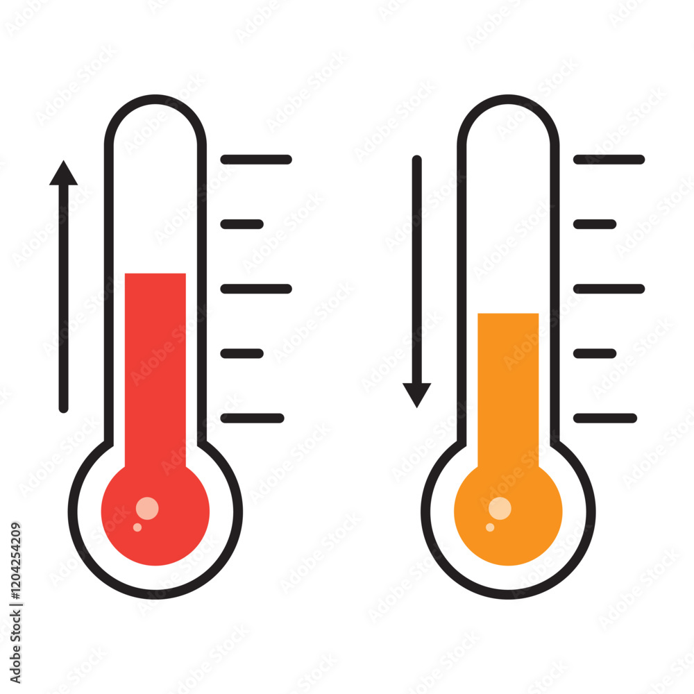 thermometer icon cold and heat, temperature scale symbol, cool and hot ...