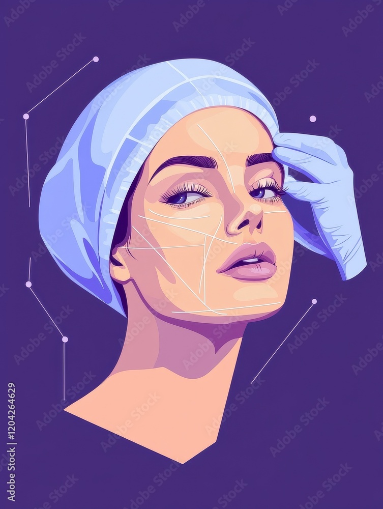 Plastic surgeons working on facelift surgery for woman face with ...