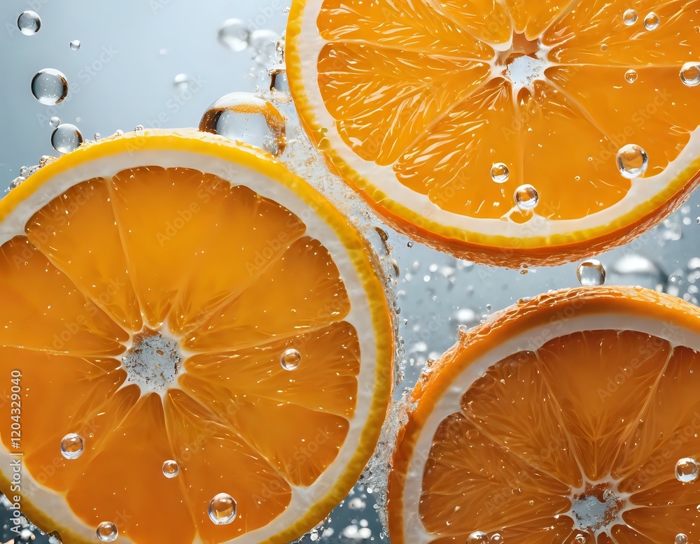 Juicy Orange Slices Submerged in Sparkling Water: A Vibrant Still Life Stock Photo | Adobe Stock