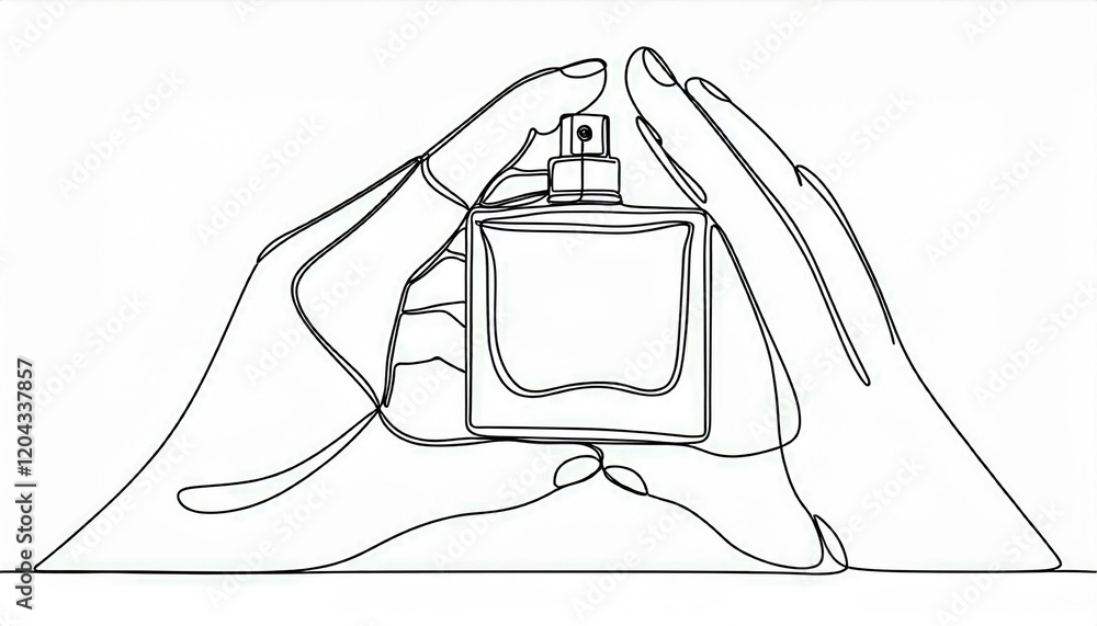 Single one line drawing hand spraying perfume bottle. Trying the latest ...