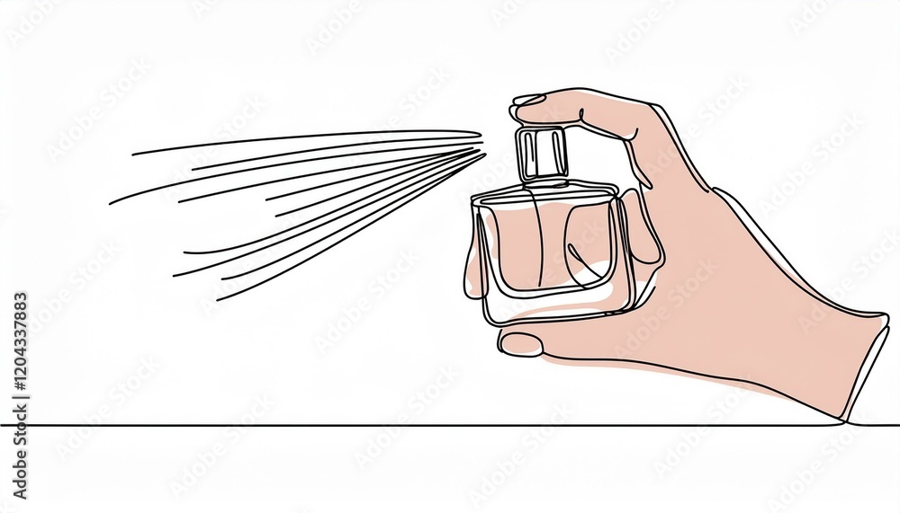 Single one line drawing hand spraying perfume bottle. Trying the latest ...