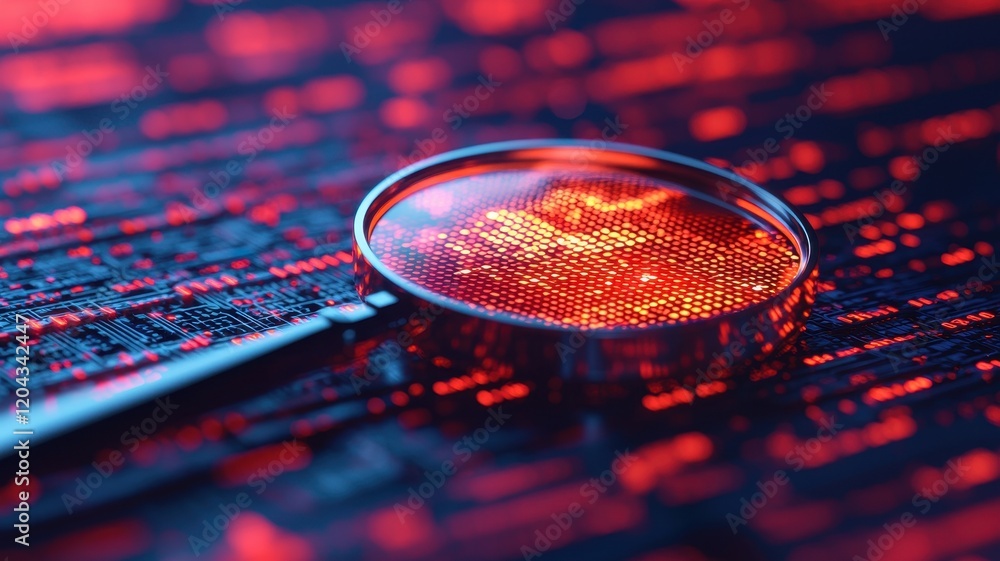 Information with source and privacy concept. Magnifying glass over ...