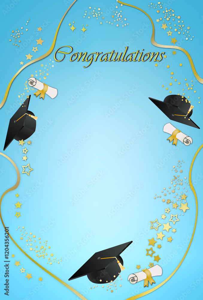 Greeting template for graduation with master's hats and diplomas ...