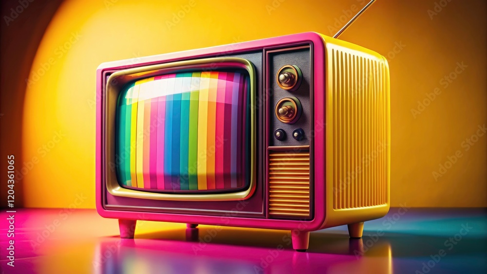 Vintage tube monitor, a retro TV's colorful screen radiates 1950s ...