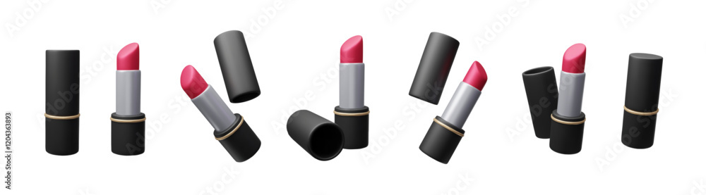 Big bundle of different 3D lipsticks isolated on white. Luxury glamour ...