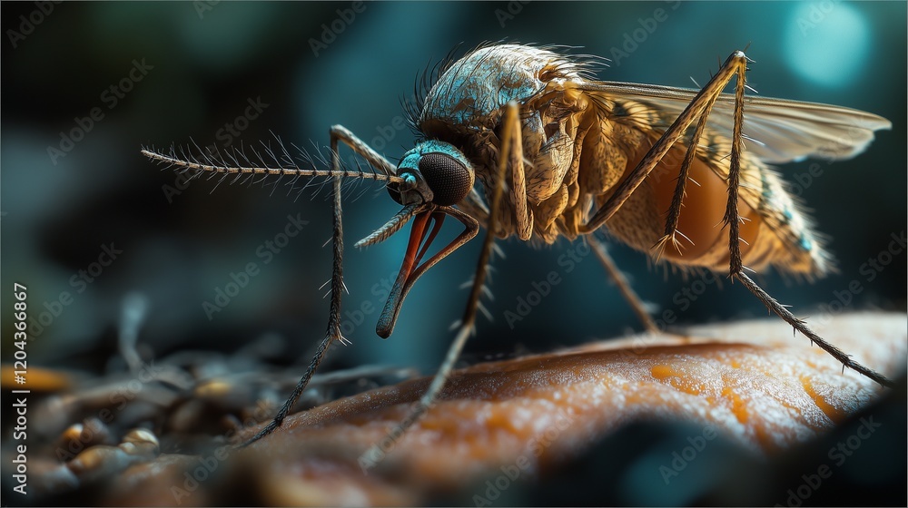 A mosquito landing on a human arm, preparing to bite, captured in high ...
