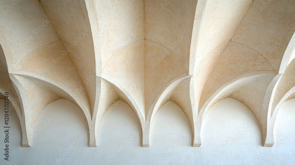 Gothic architecture, Close-up image of a ribbed vault ceiling showcasing architectural details ...