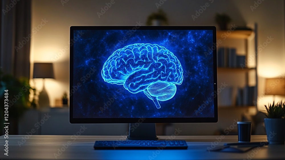 ภาพถ่าย Stock Visual representation of a digital brain on a computer ...