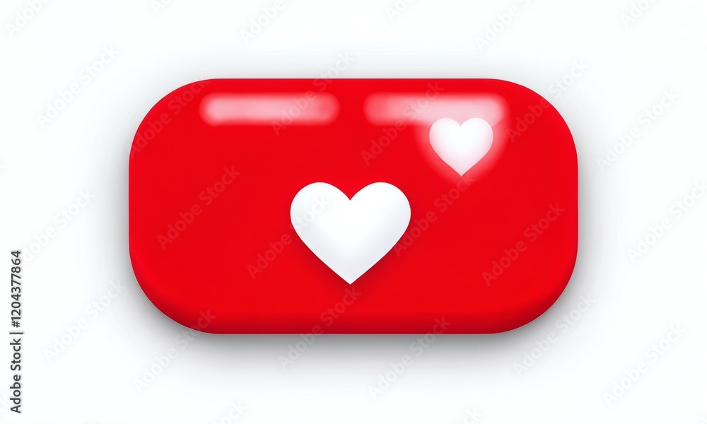 Heart-shaped buttons on a vibrant red background symbolize likes and ...