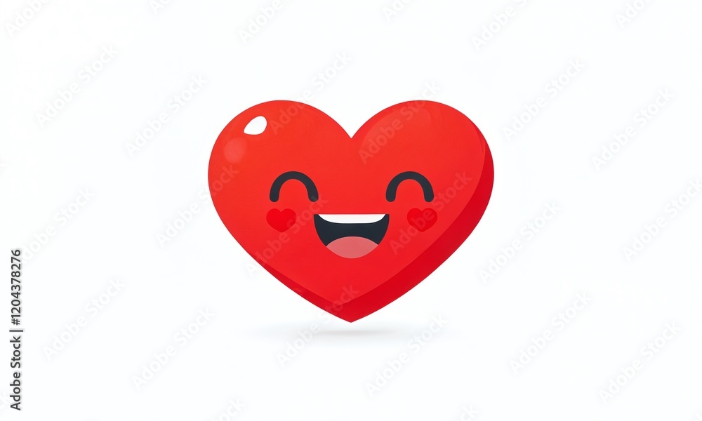 Smiling red heart icon with rosy cheeks and joyful expression on a ...