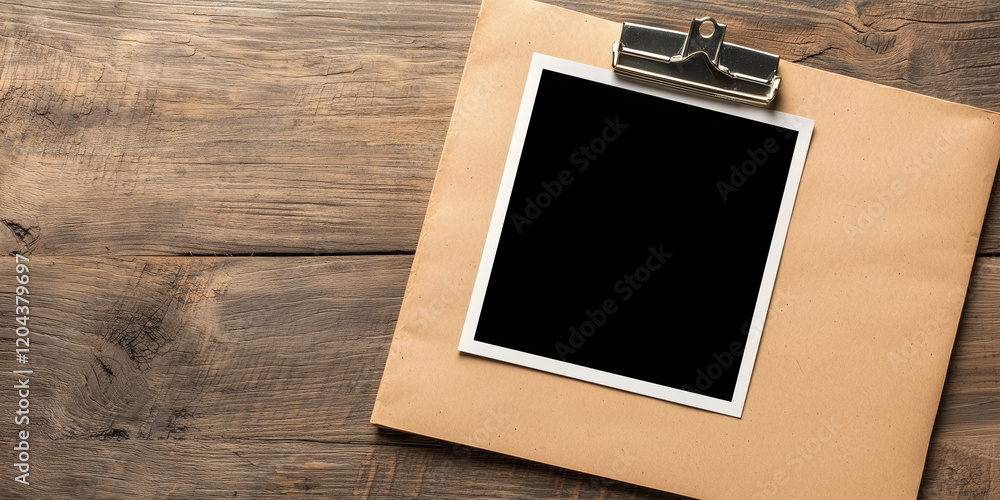 Confidential folder with aged paper texture with clipped blank photo ...