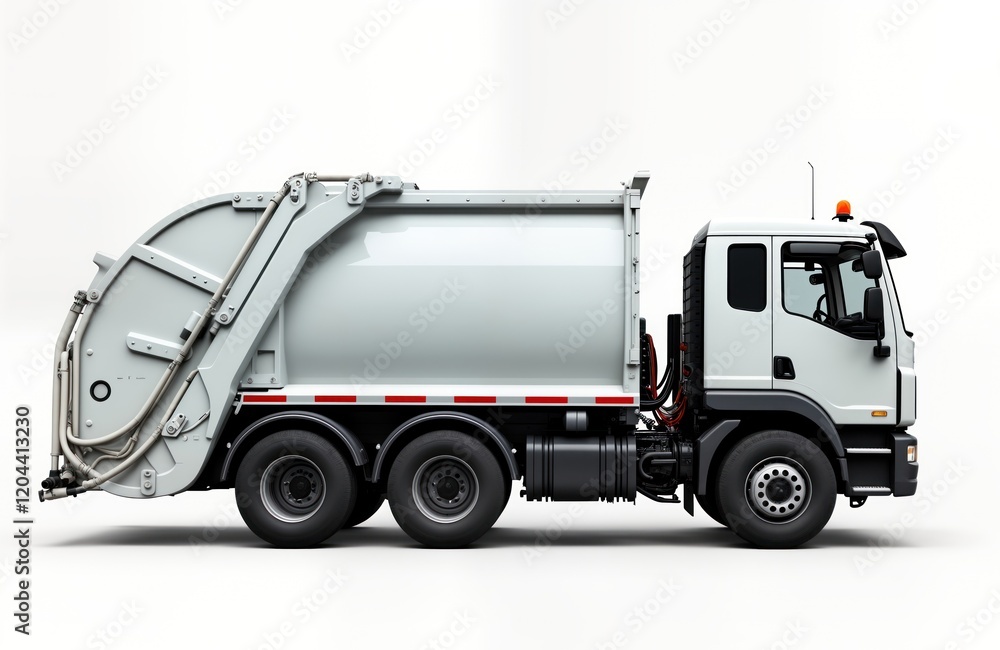 White modern garbage truck isolated on white background. Waste disposal ...